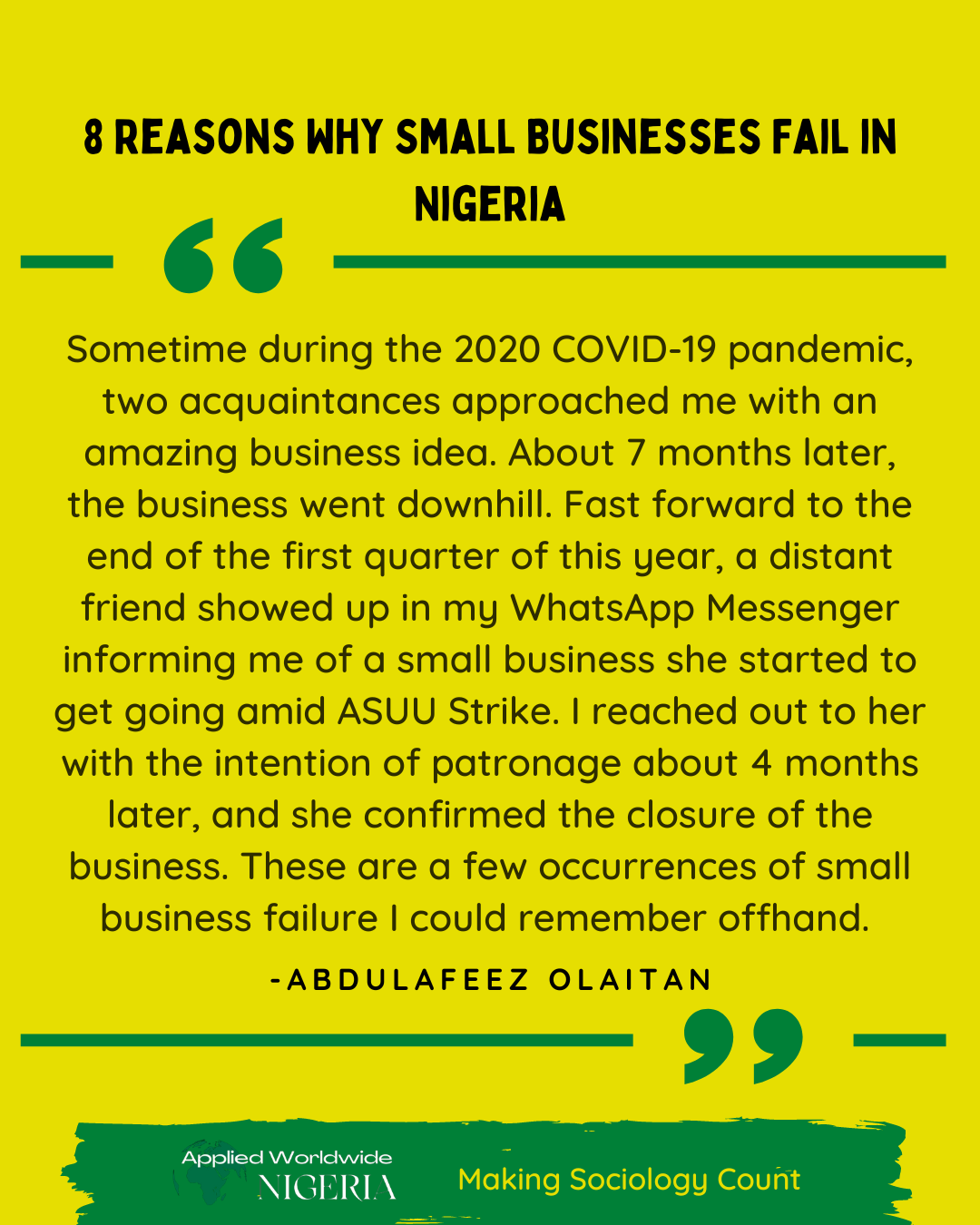 8 Reasons Why Small Businesses Fail in Nigeria 8 Reasons Why Small Businesses Fail in Nigeria